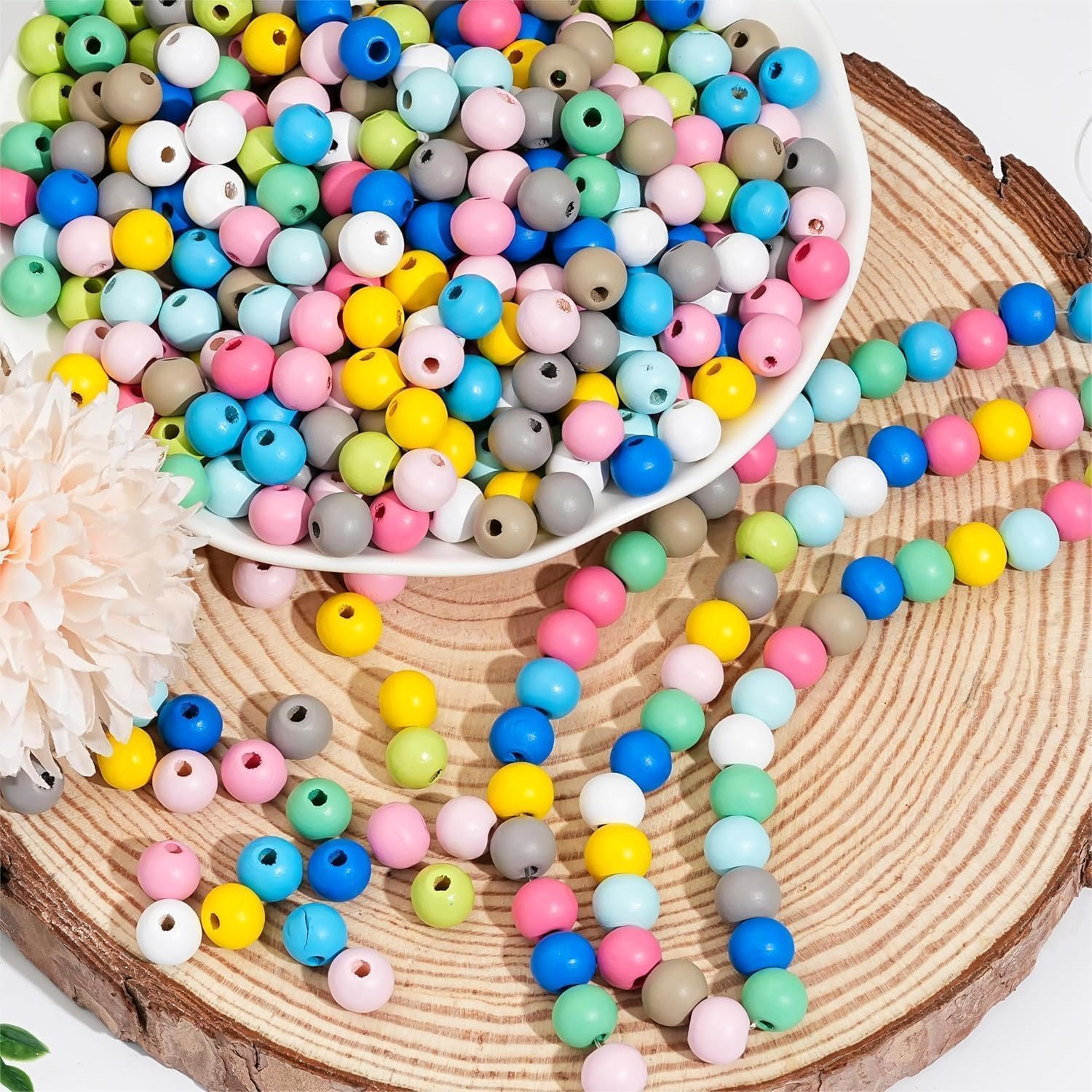 Amazon.com: Dahi 70pcs Wooden Beads Colourful Wooden Beads Threaded ...