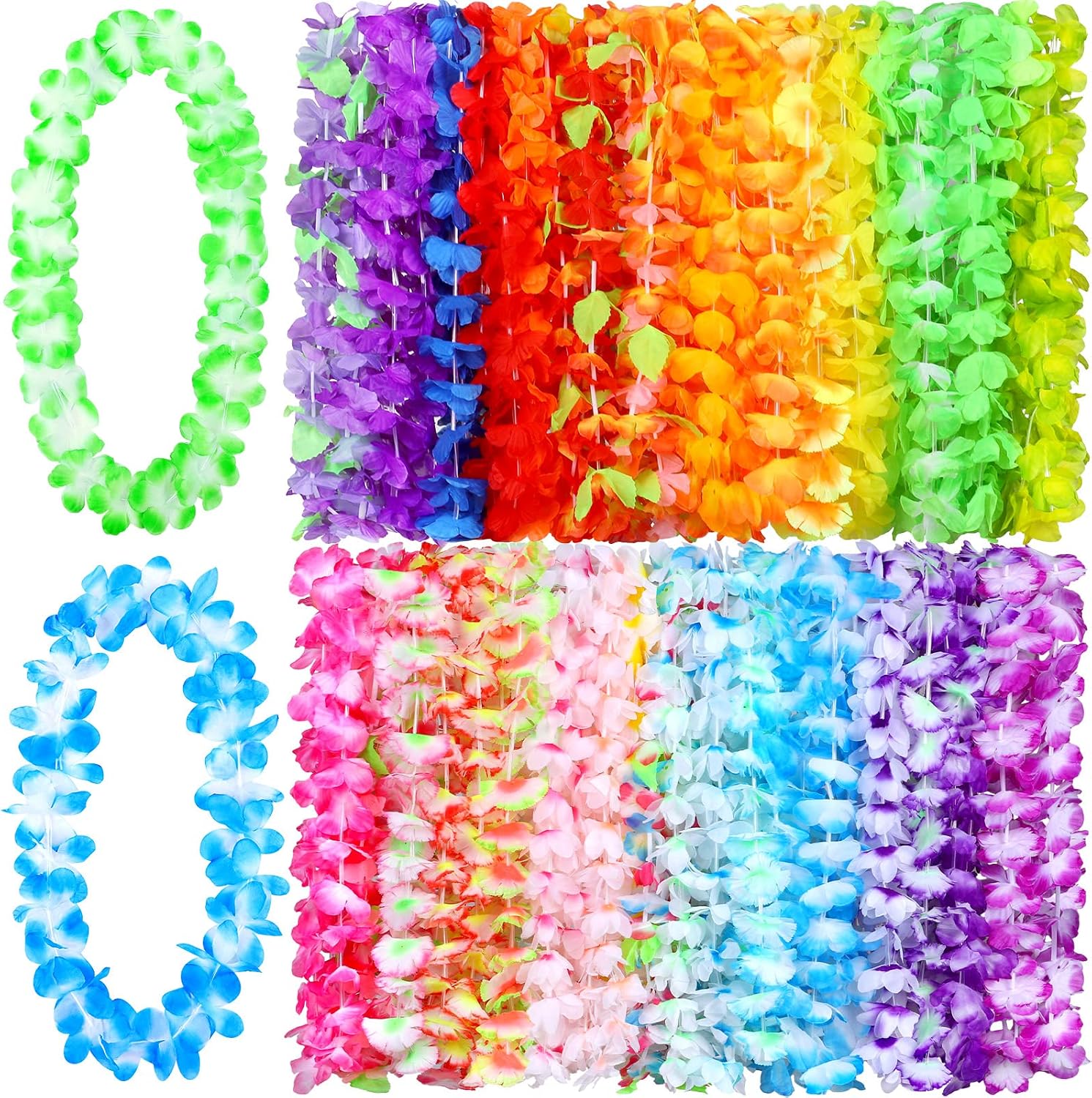 Elcoho 72 Pieces Hawaiian Leis Bulk Colorful Tropical Flower Garland ...