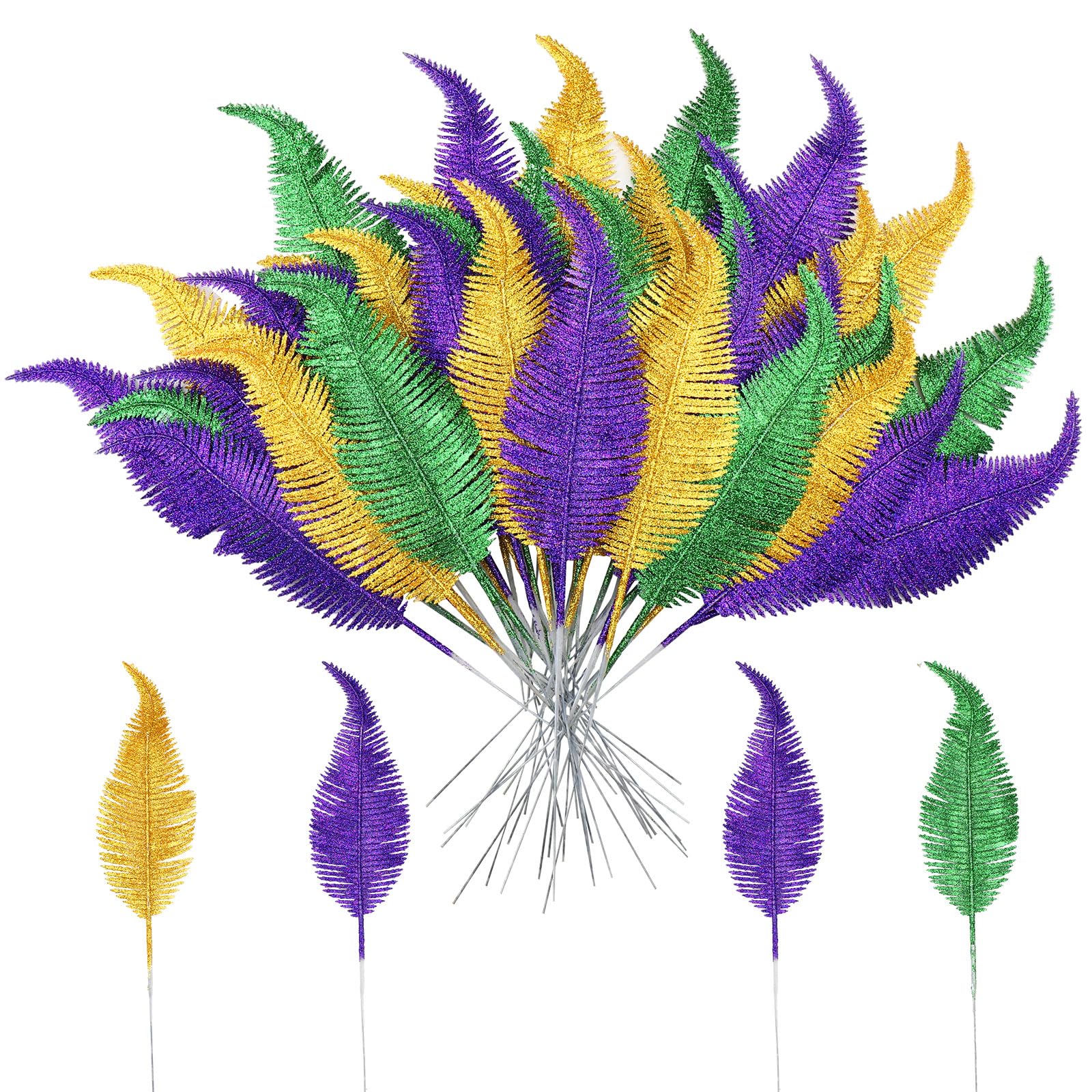 Amazon.com: Cindeer 48 Pcs Mardi Gras Glitter Leaves Feather 13.4 ...