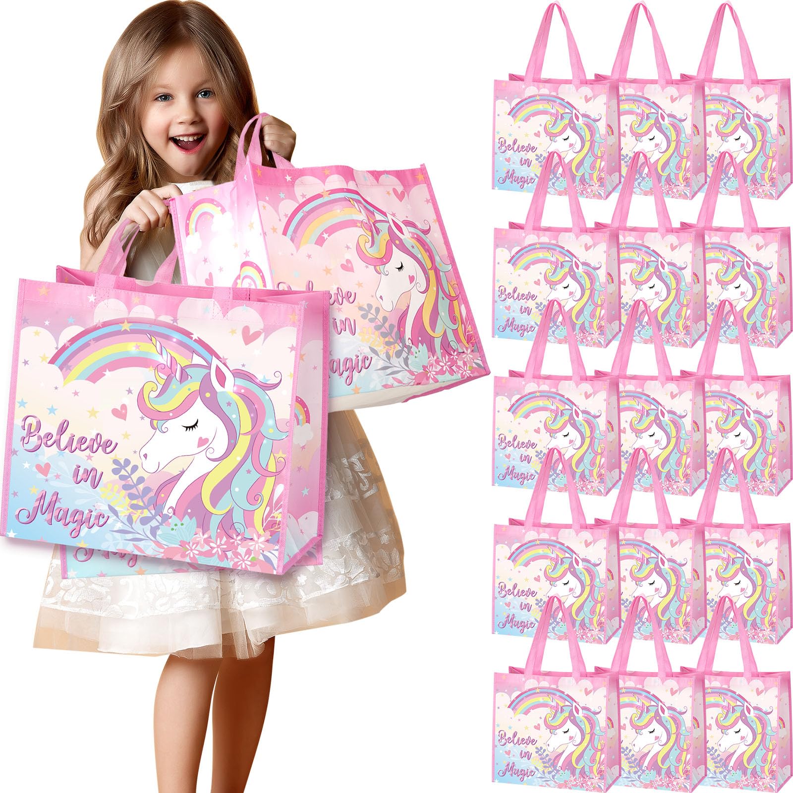 Paterr 12 Pcs Unicorn Party Favor Bag Large Christmas Unicorn Gift Bags ...