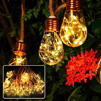 Bonlux Solar String Lights Outdoor Garden 7.8M/26FT Hemp Rope Solar ...