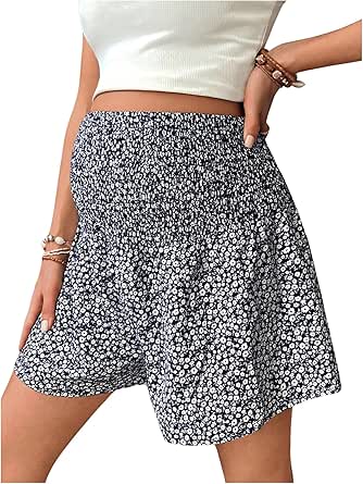 OYOANGLE Women's Maternity Shorts Floral Print Elastic High Waist Loose ...
