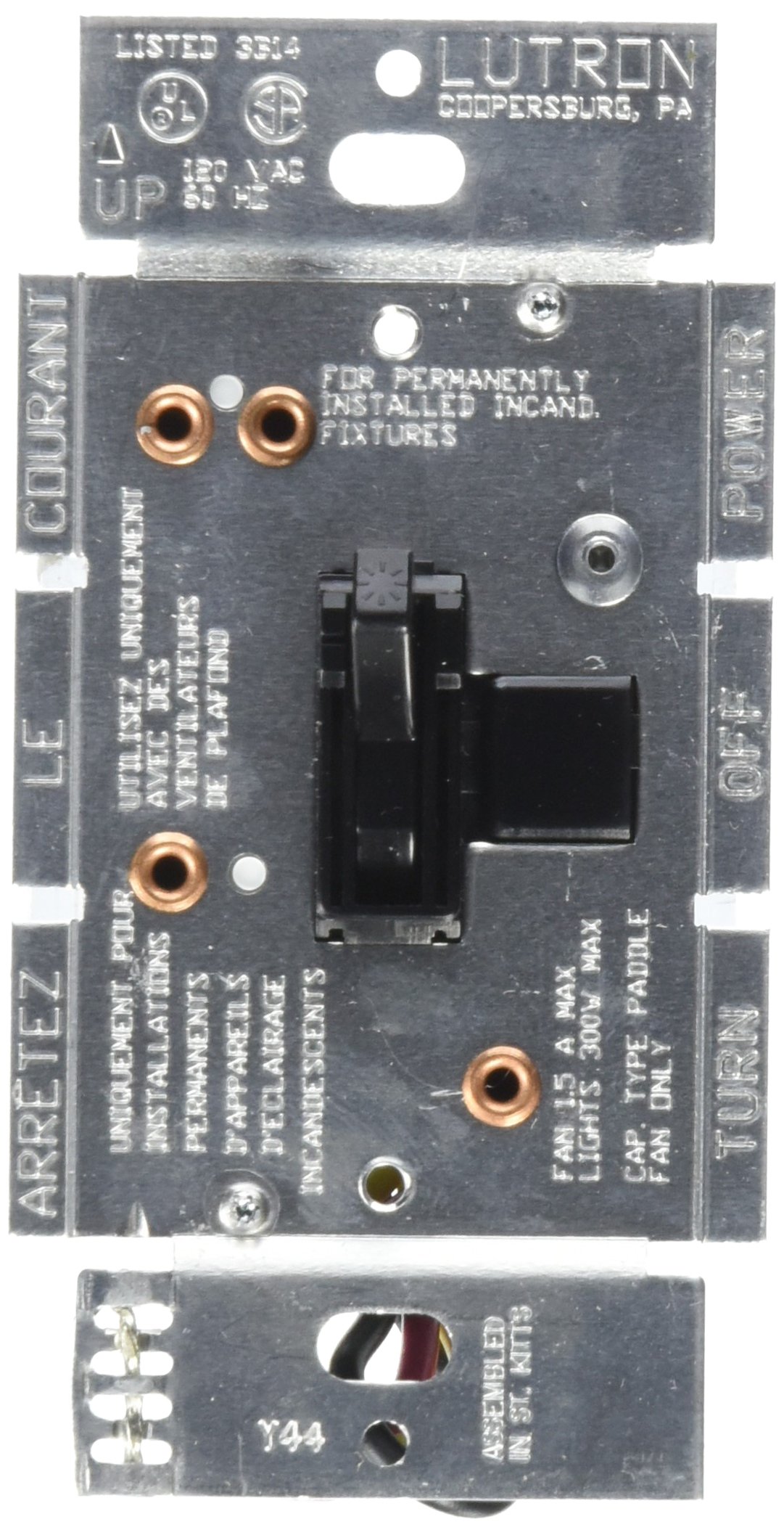 Lutron Toggler Combination Fan and Light Control, 1.5 Amp, Single-Pole ...