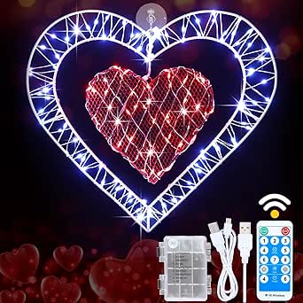 Amazon.com: Hollowfly Valentine's Day Window Lights Decorations Hanging ...
