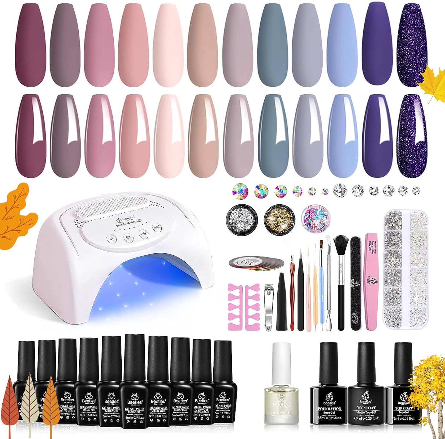 Beetles 12 Colors Gel Nail Polish Starter Kit with U V Light 48W LED ...