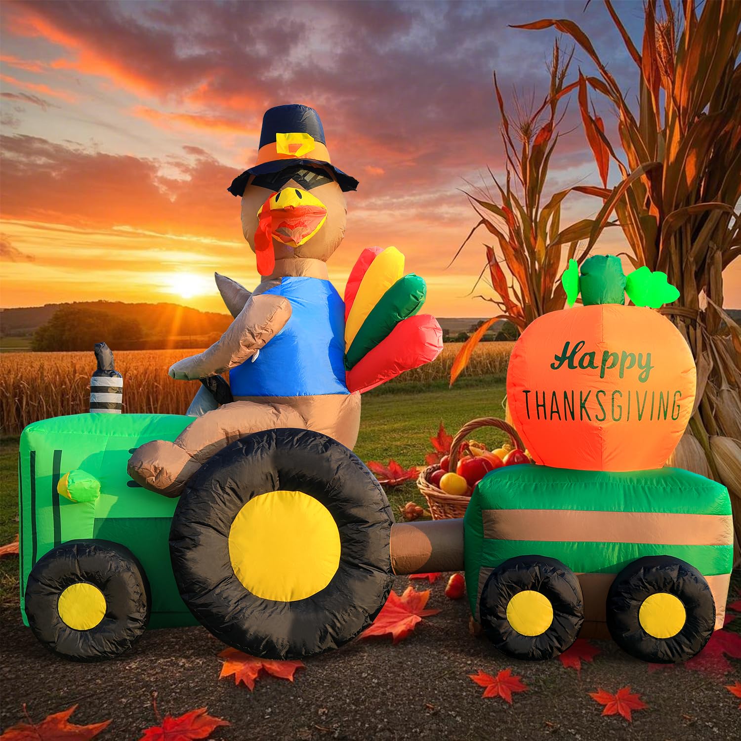 Snapklik.com : DomKom 6FT Thanksgiving Inflatables Tractor, Fall Blow ...