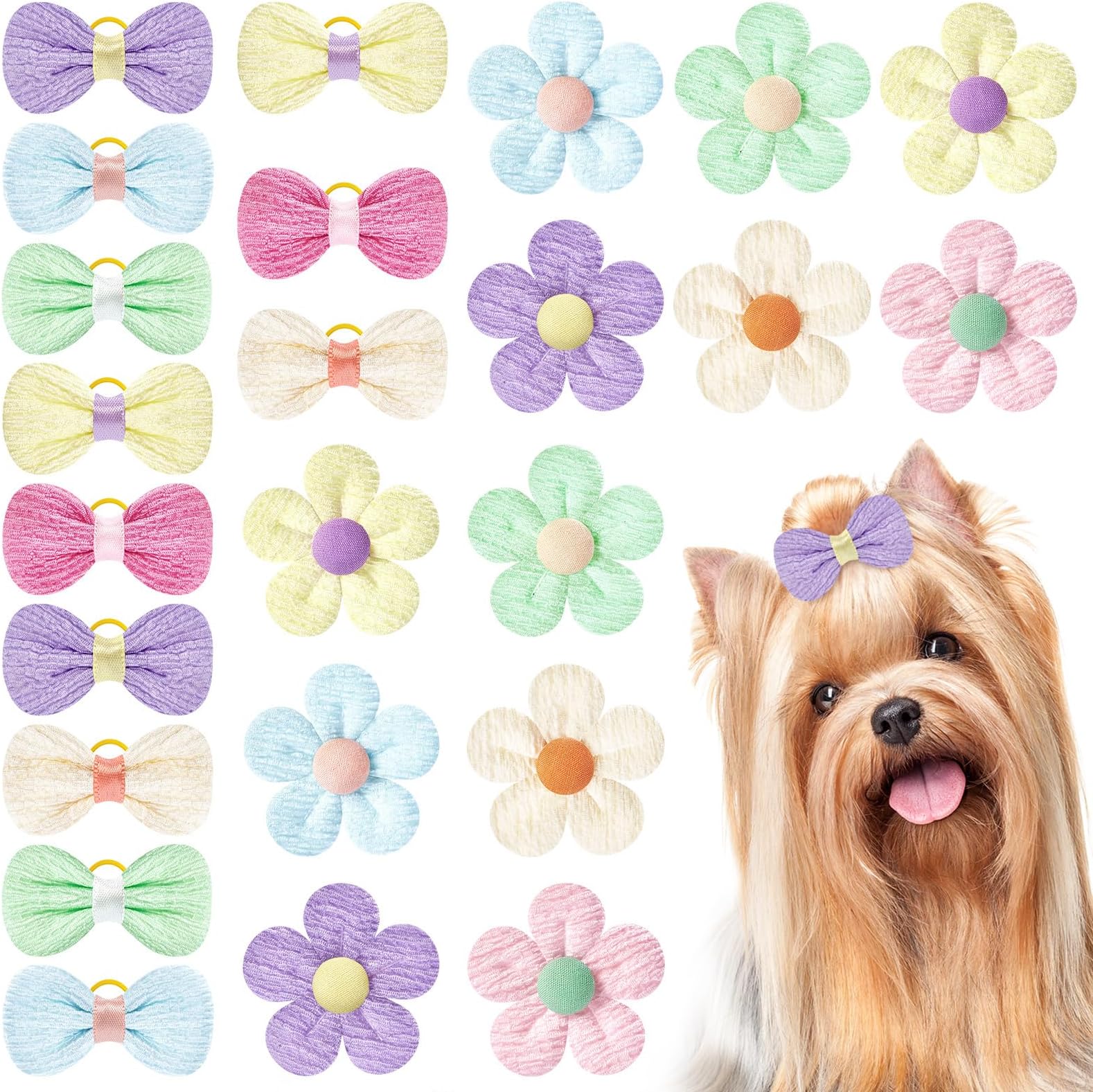 Amazon.com : SUMMORO 24Pcs Cute Flower Dog Hair Bows with Rubber Bands ...