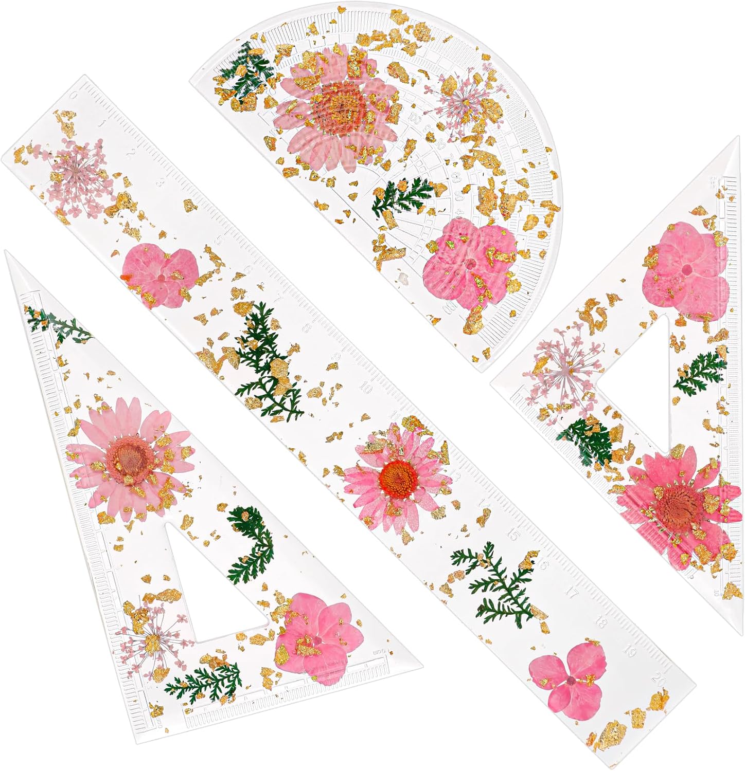 Amazon.com : Andibro 4 Pcs Cute Geometry Ruler Set, Transparent Math ...