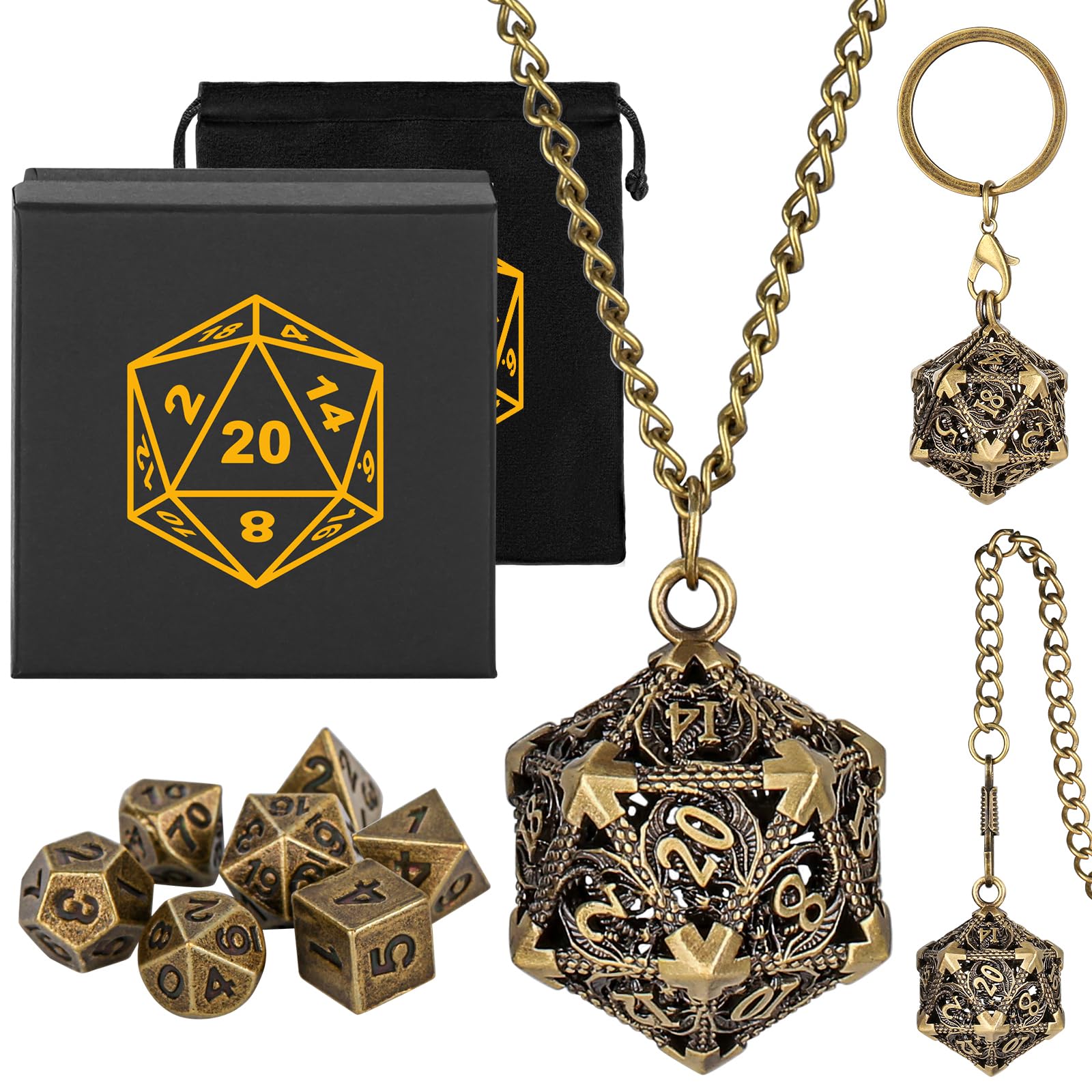 Mini DND Dice Set with Portable Keychain Necklace Pocket Chain Hollow ...