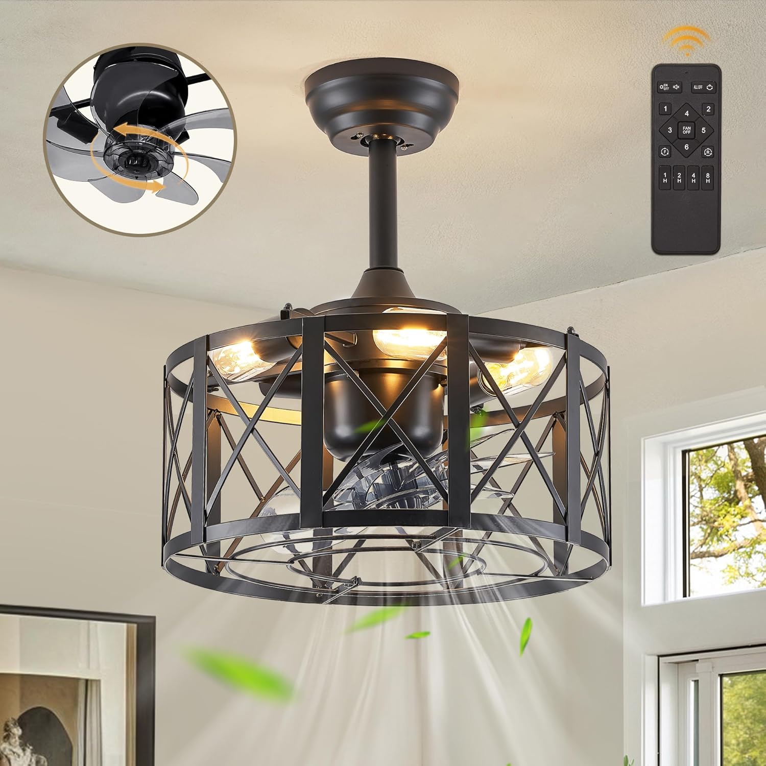 Amazon.com: Fanbulous Oscillating Caged Ceiling Fan with Light ...