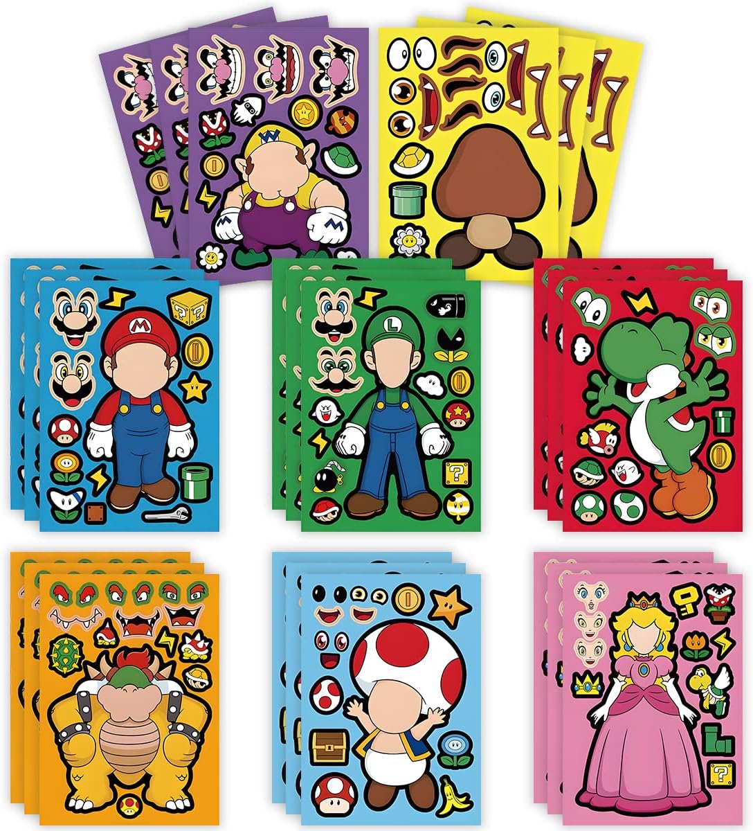 Amazon.com: 24 Pcs Mario DIY Stickers,Mario Theme Party Decorations ...