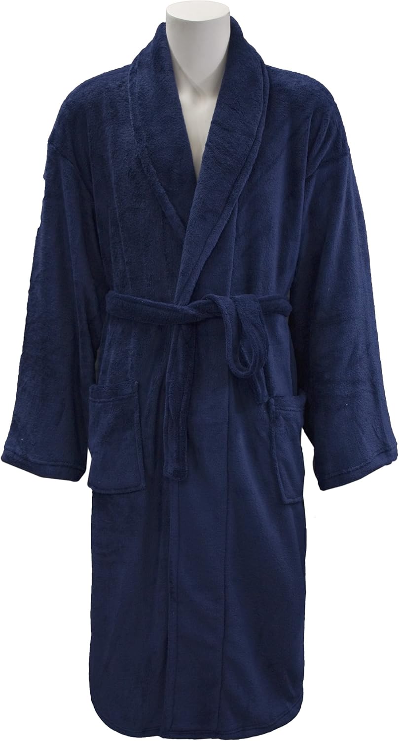 Amazon.com: Leisureland Men's Coral Fleece Spa Bathrobe Robes 48" Dark ...