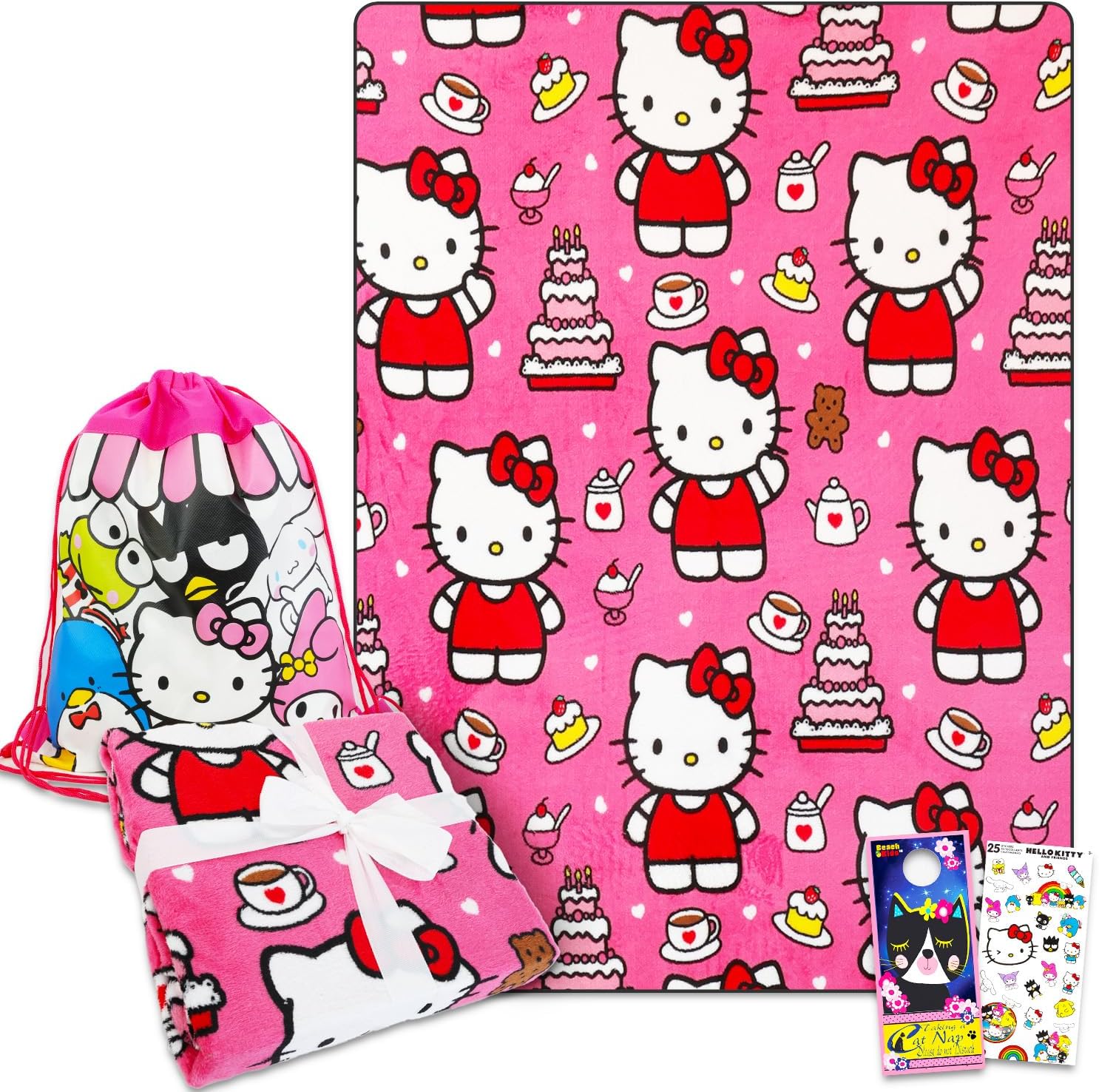Amazon.com: Hello Kitty Fleece Blanket and Cinch Bag Set - Bundle with ...