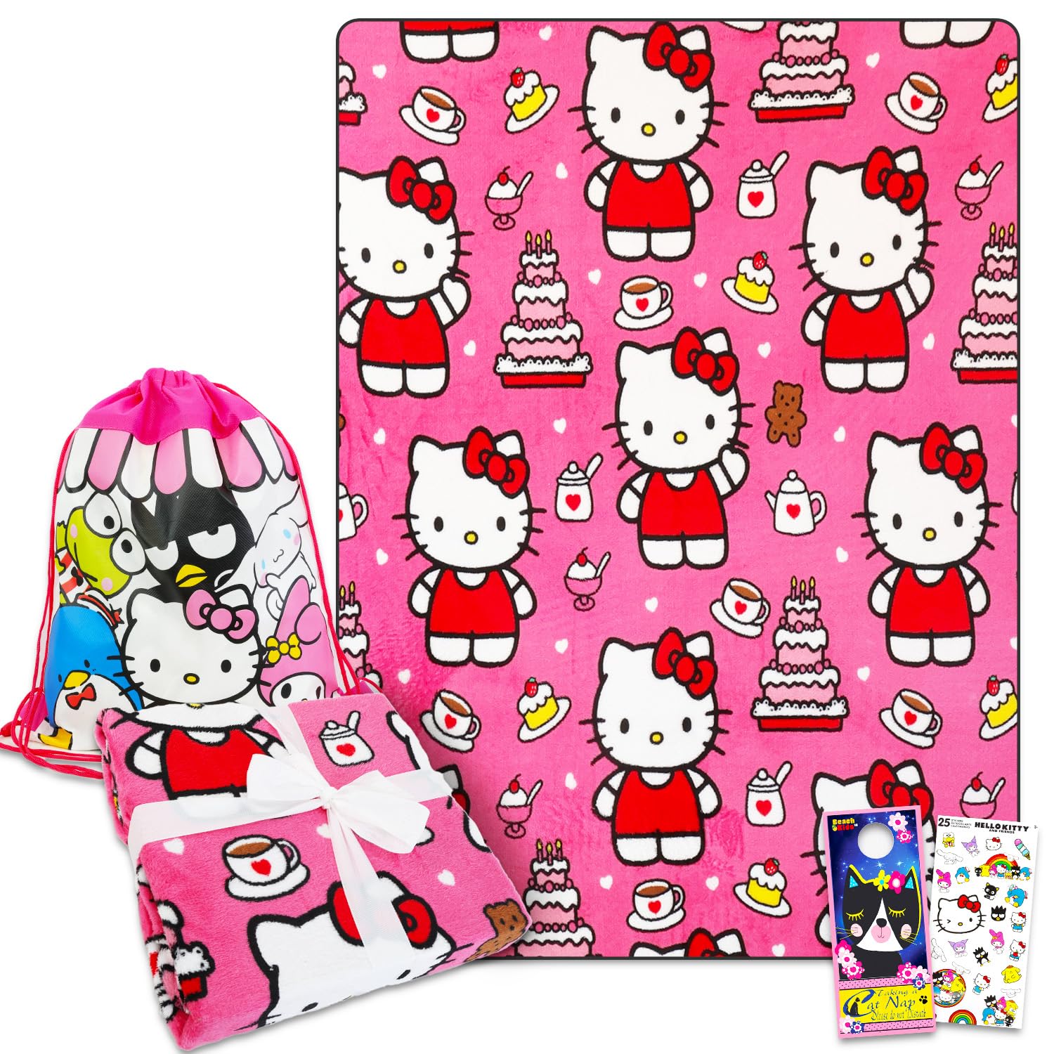 Amazon.com: Hello Kitty Fleece Blanket and Cinch Bag Set - Bundle with ...