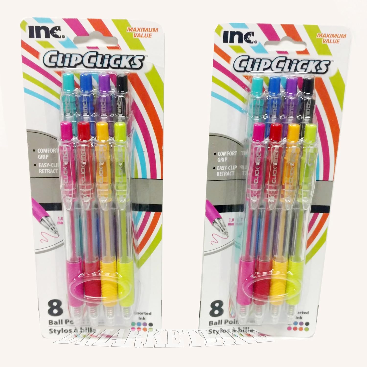 Amazon.com : Clipclicks 16 ballpoint pens assorted ink colors 2 sets of ...