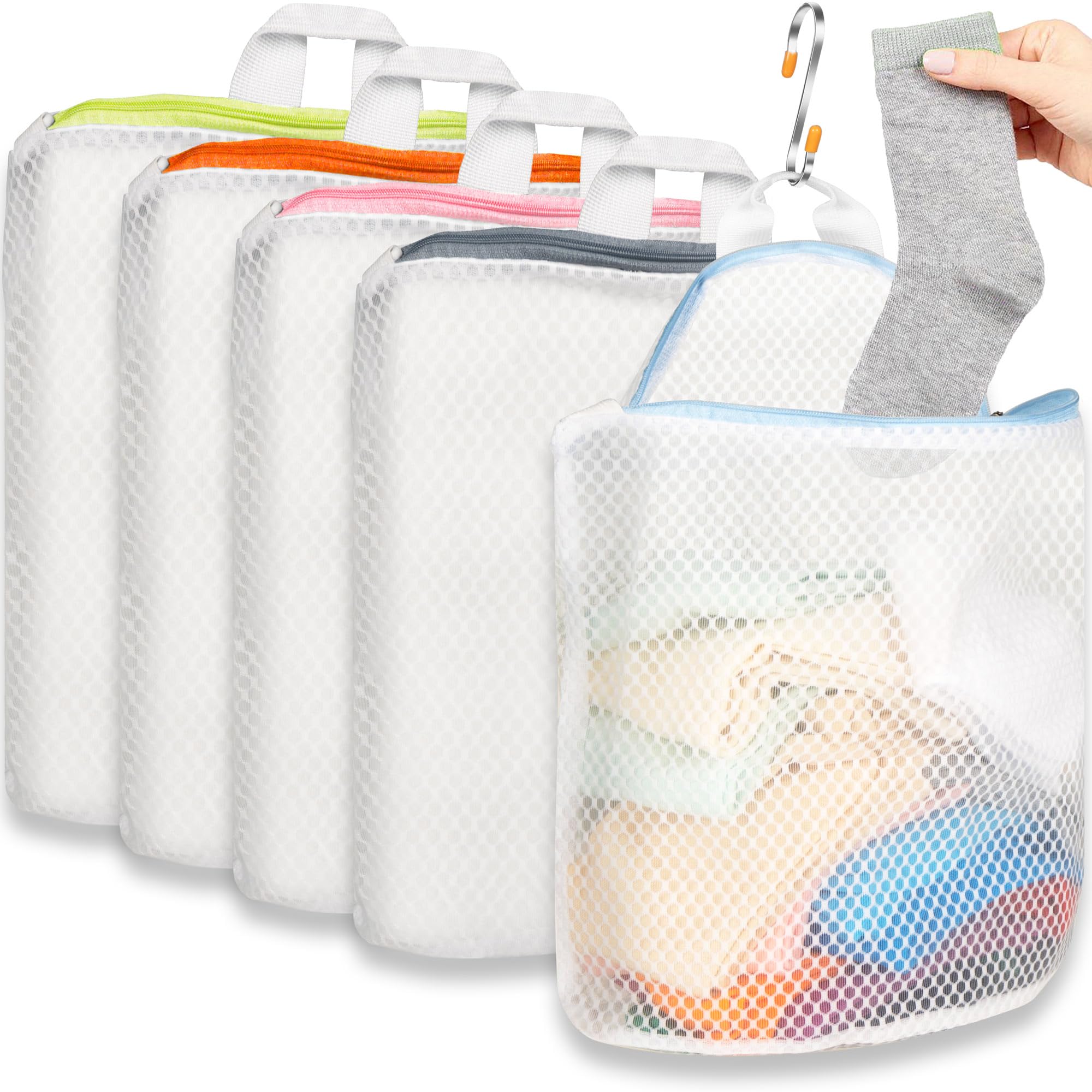 Amazon.com: 5Pcs Hanging Laundry Bags for Socks with S Hooks, 5 Color ...