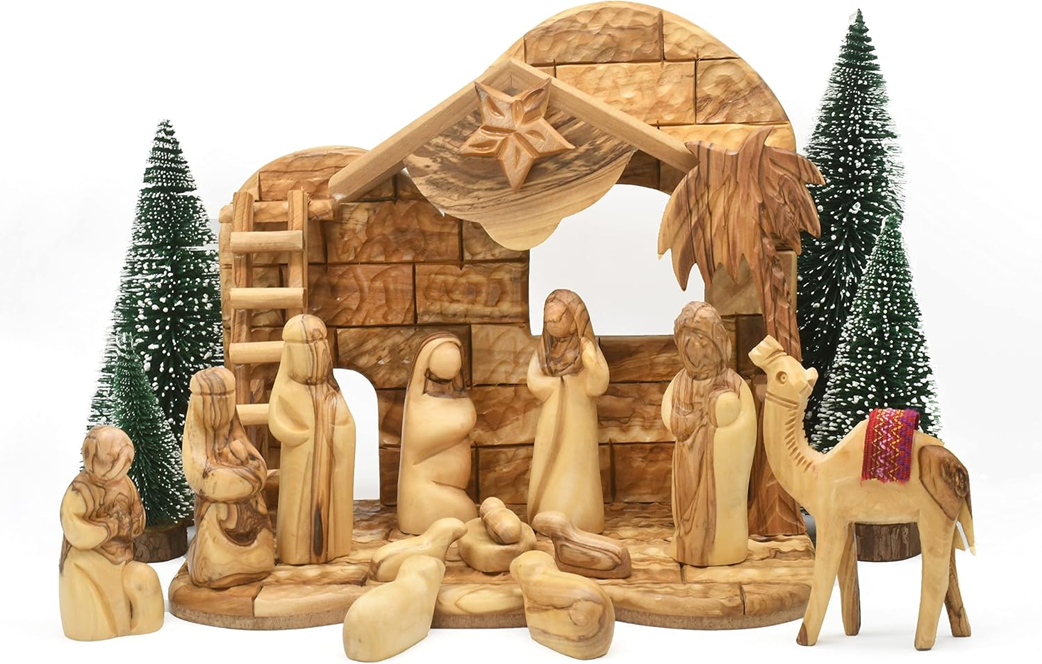 Holy Land Carvings Nativity Sets for Christmas Indoor, Large Olive Wood ...