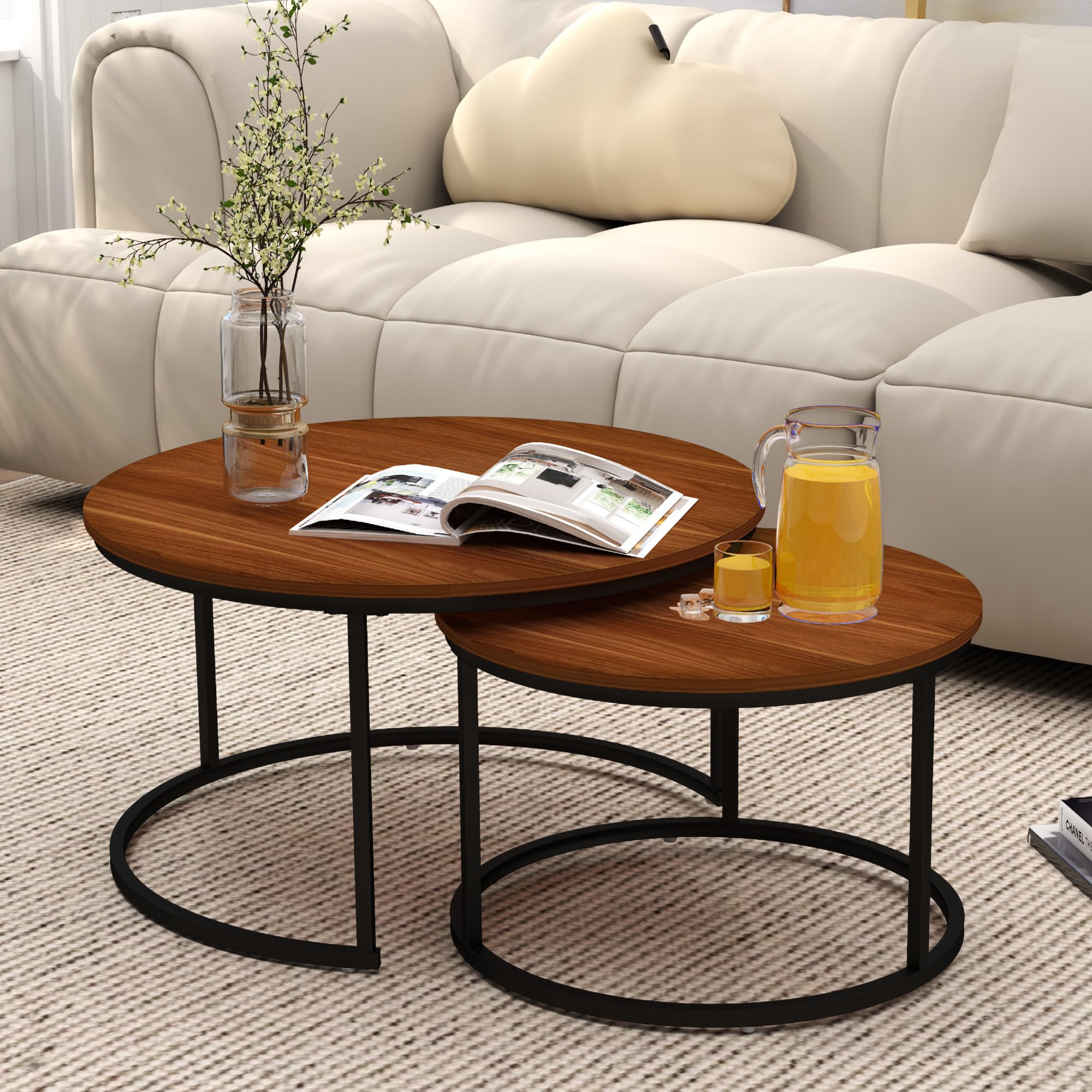 Amazon.com: Otterease Nesting Tables Set of 2, 31.5" Round Coffee Table, Small Nesting Coffee ...