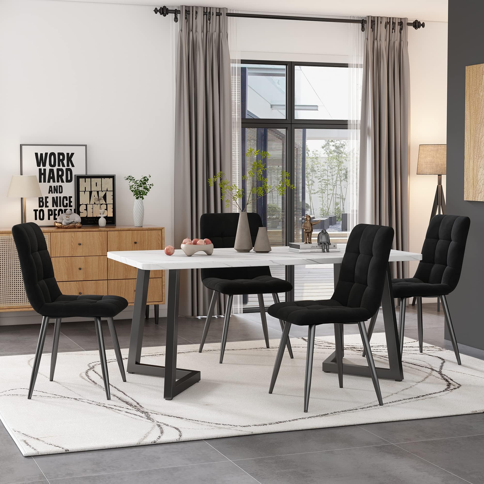 Homcasa Gery Marble Dining Table and Chairs Set, Modern Slate High ...