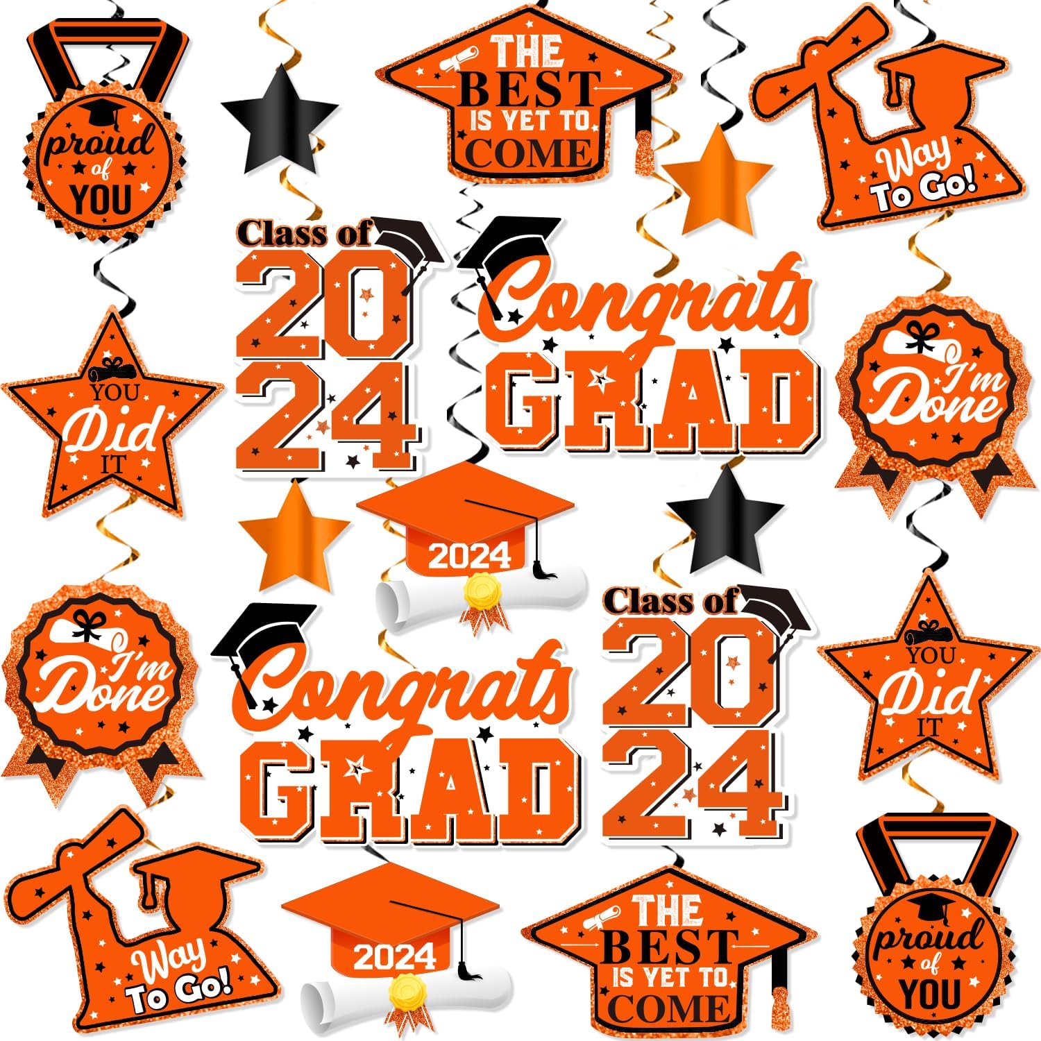 Amazon.com: 40Pcs Orange Graduation Party Decorations 2024 Hanging ...