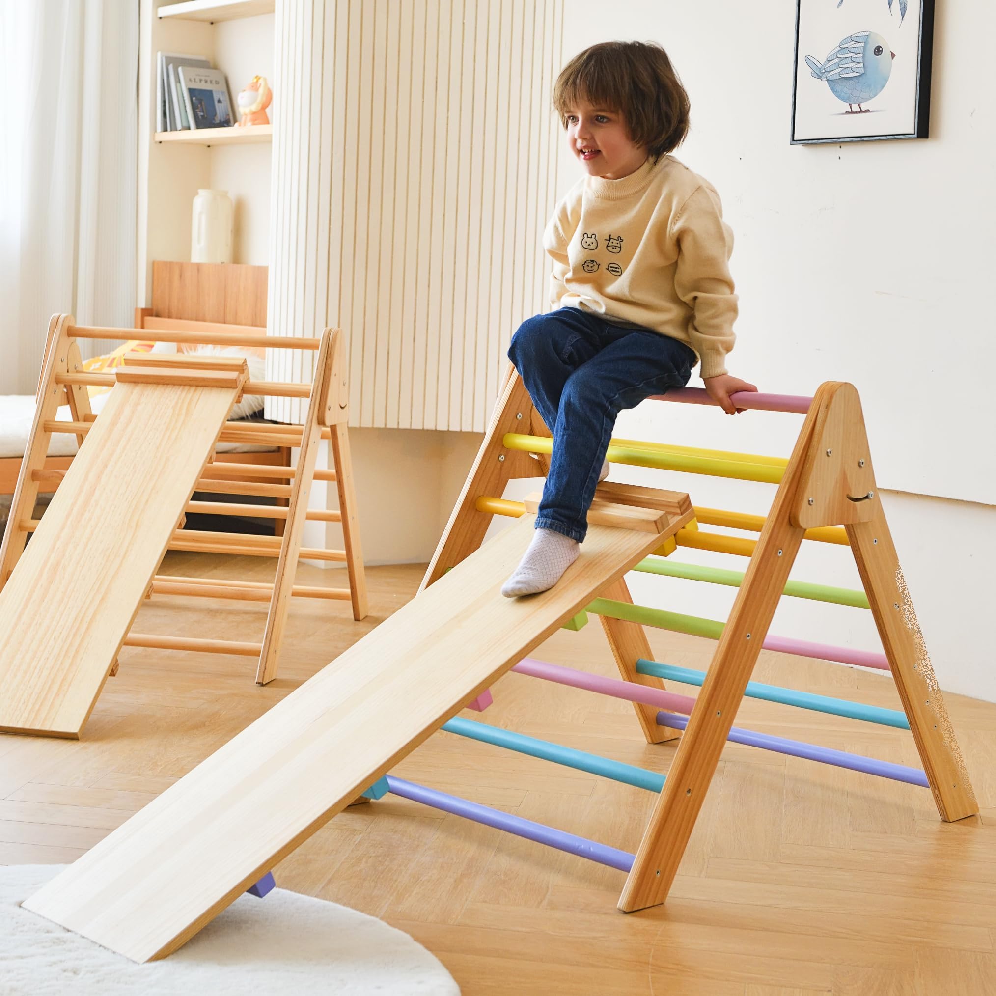 Amazon.com: 3-in-1 Pikler Triangle Set with Slide - Montessori Climbing ...