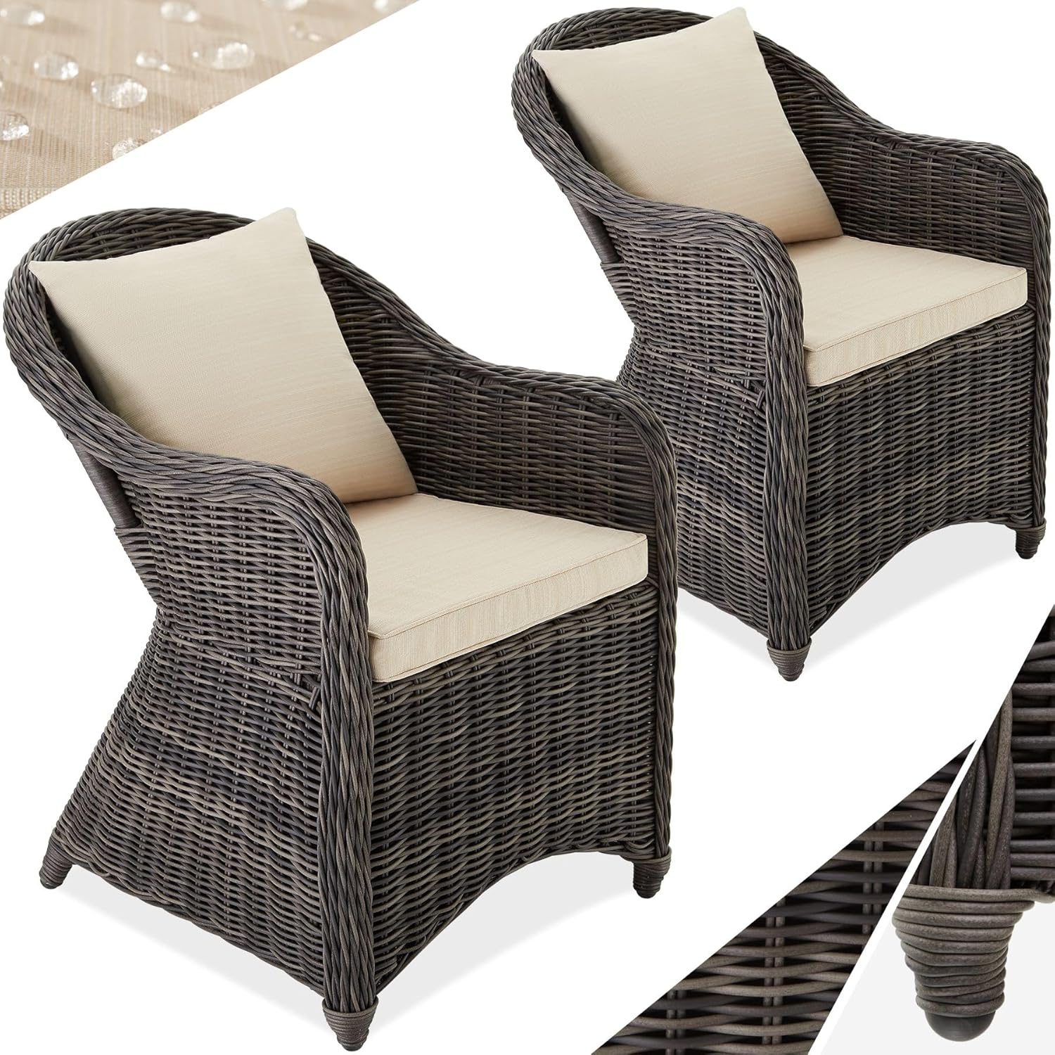 TecTake® Set of 2 Luxury Rattan Garden Armchairs Made of Premium Wicker ...