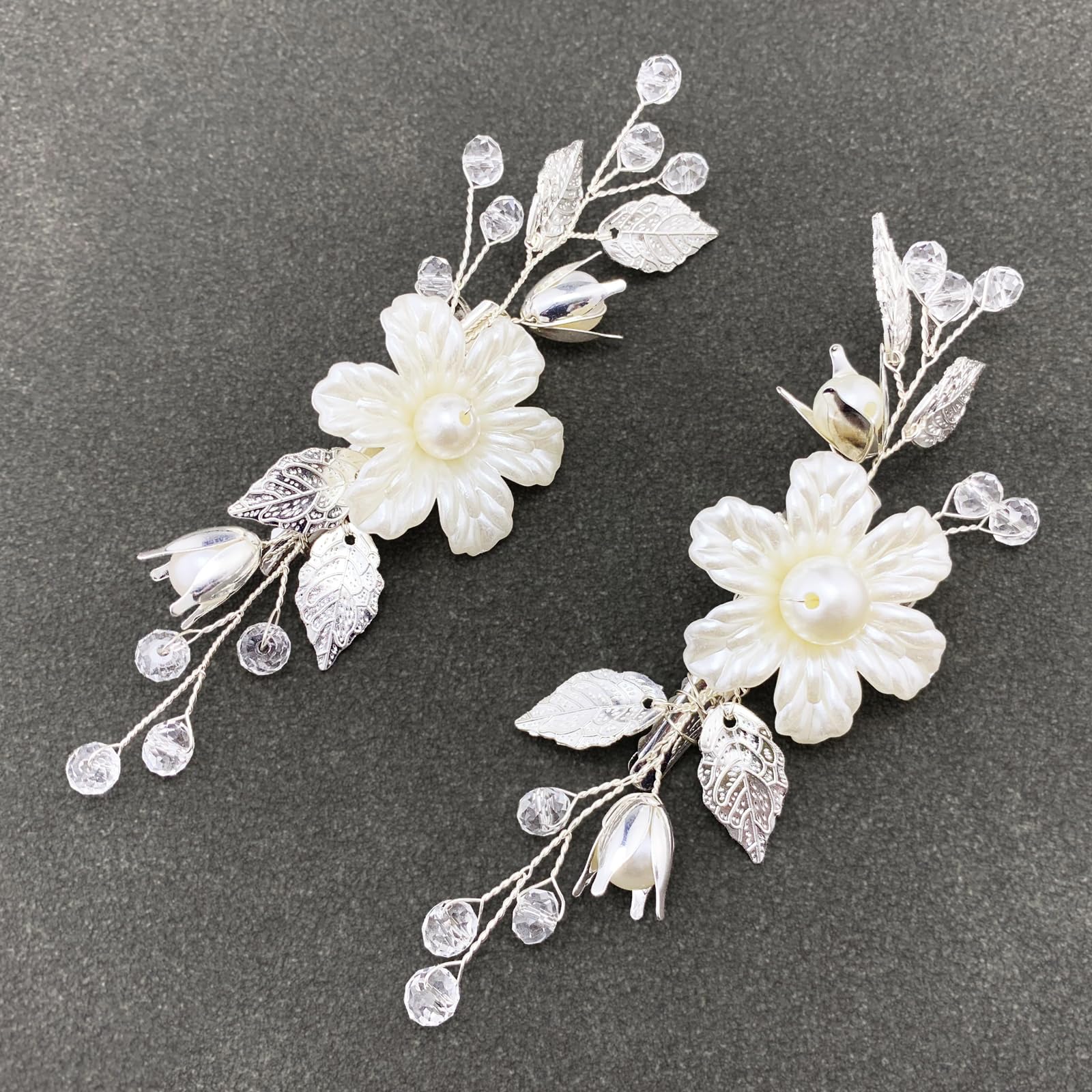 Amazon.com : PRETTYLIFE Pearls Flower Hair Clips 2pcs Bridal White ...