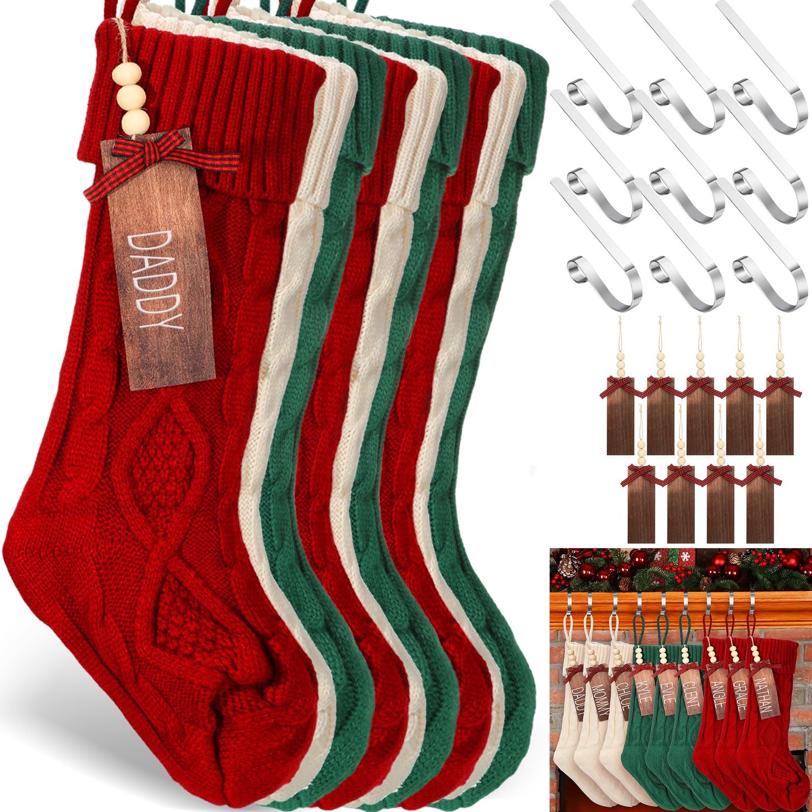Zubebe 9 Sets 18 in Knitted Christmas Stockings Kit, Metal Stocking ...