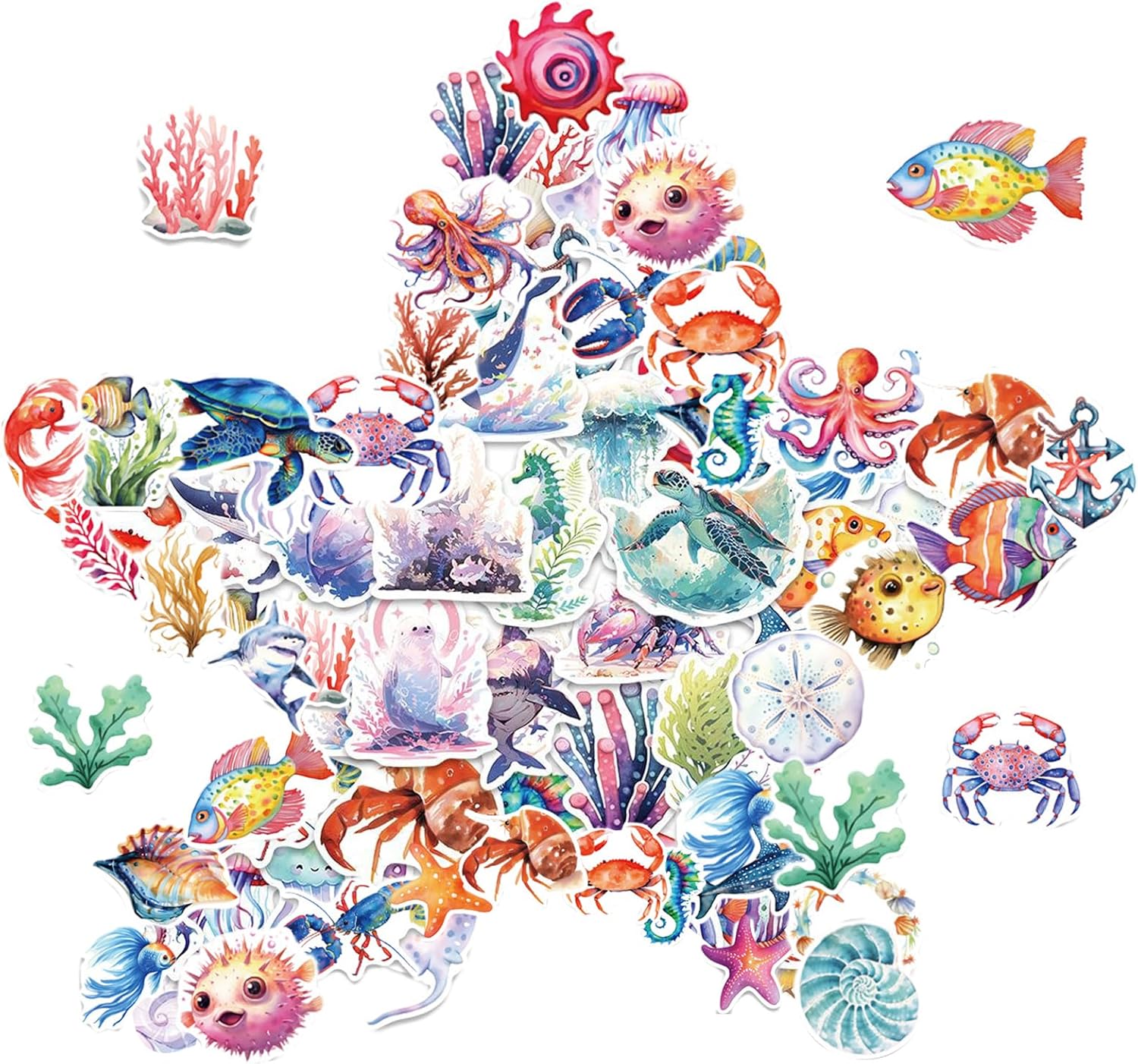 100 Pcs Ocean Animal Stickers, Cute Waterproof Sea Animal Stickers for ...