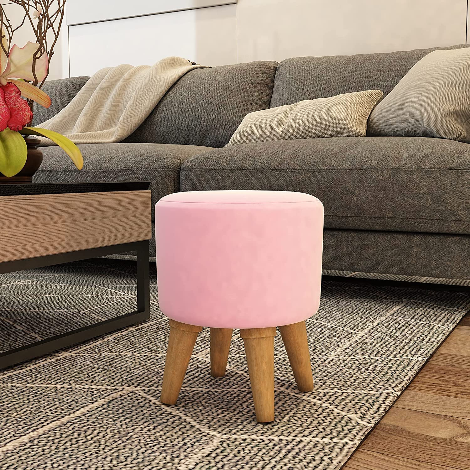 ETIQUETTE ART Round Velvet Ottoman Foot Rest Stool/Upholstered ...