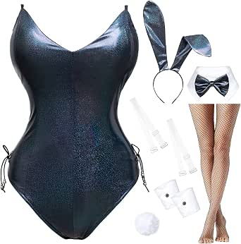 Amazon.com: Wannsee Womens Bunny Costume Girl Bodysuit Holographic ...