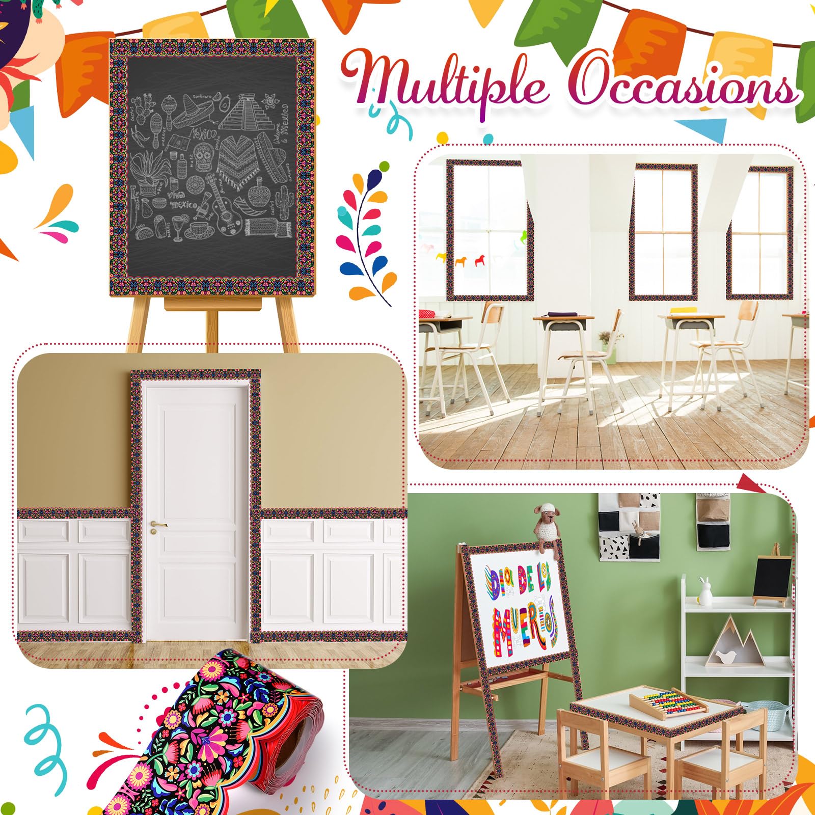 Ribbon Bulletin Board 65.6 Ft Mexican Fiesta Colorful Floral Cutouts ...