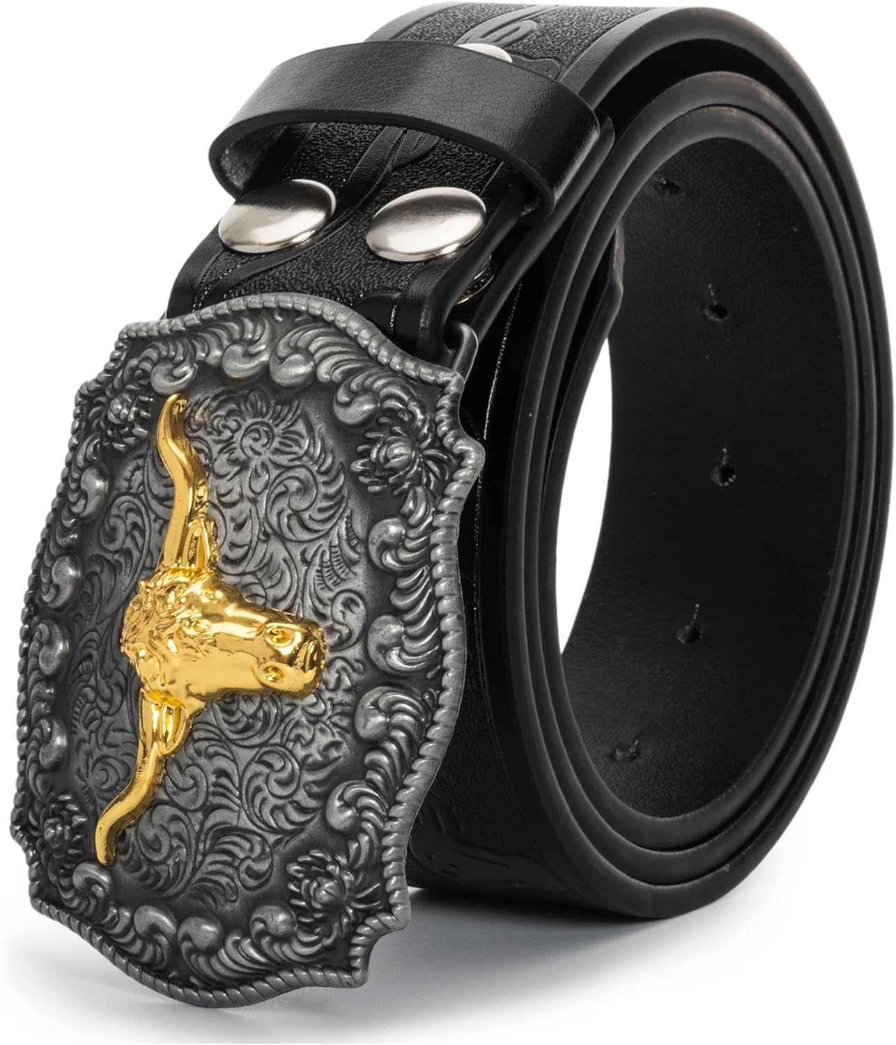 Bawnhaw Western Cowboy-Belts for Men Women Big-Buckle Longhorn-Bull PU ...
