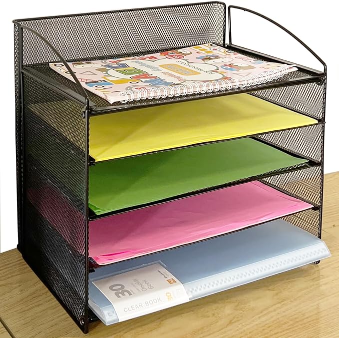 Amazon.com: 5-Tier Paper Organizer for Desk, Metal Desktop Organizer ...