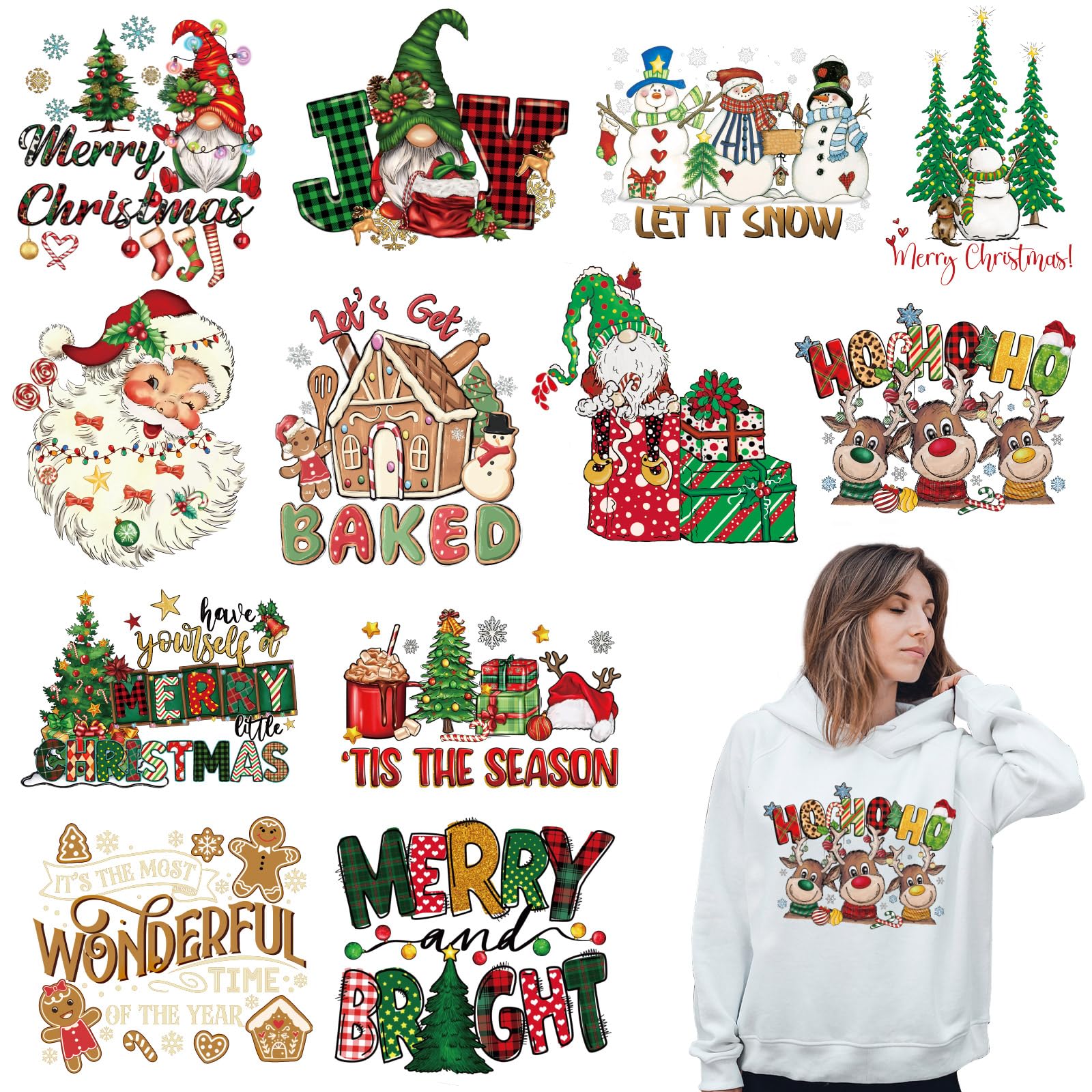 Amazon.com: 12 Sheets Christmas Iron on Transfers for T-Shirts ...