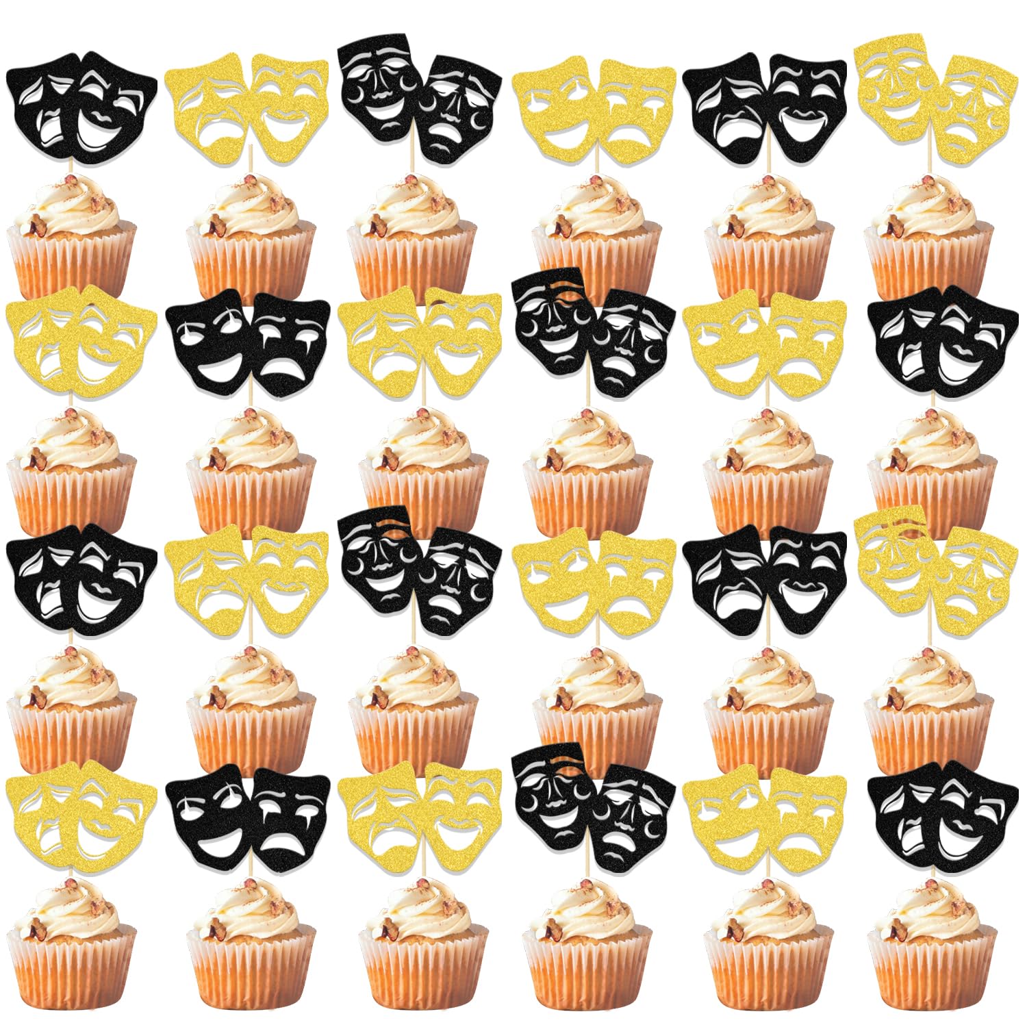 Snapklik.com : 24Pcs Theatrical Mask Cupcake Topper,Comedy Movie Night ...