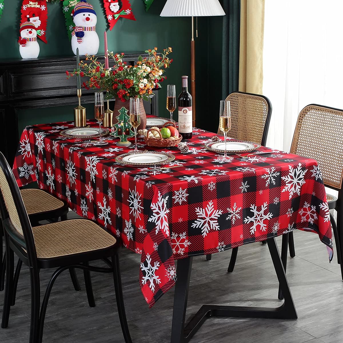 Amazon.com: Christmas Tablecloth Rectangle, Plaid Table Cloth with ...