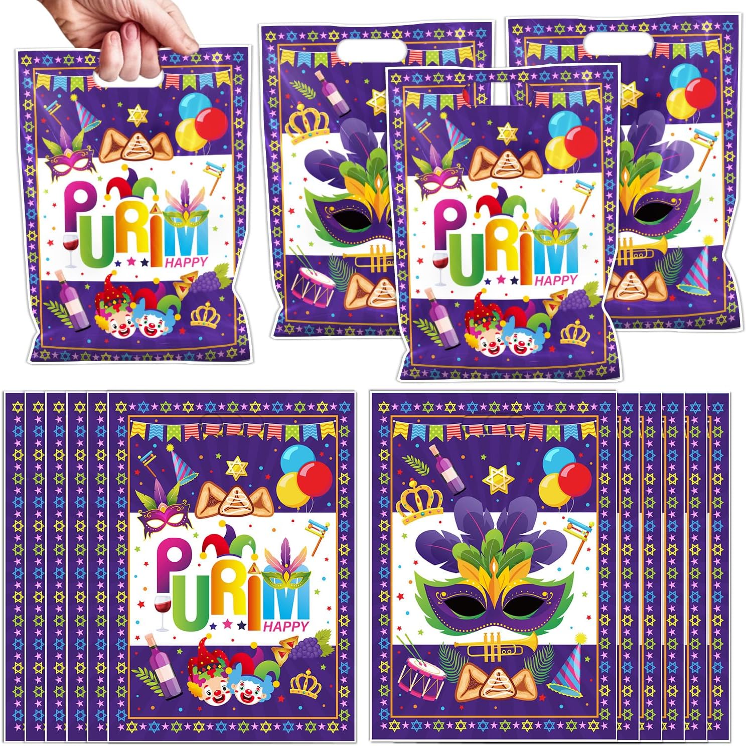 Amazon.com: Falueqg Happy Purim Party Favor Bags - 50 Pcs Happy Purim ...