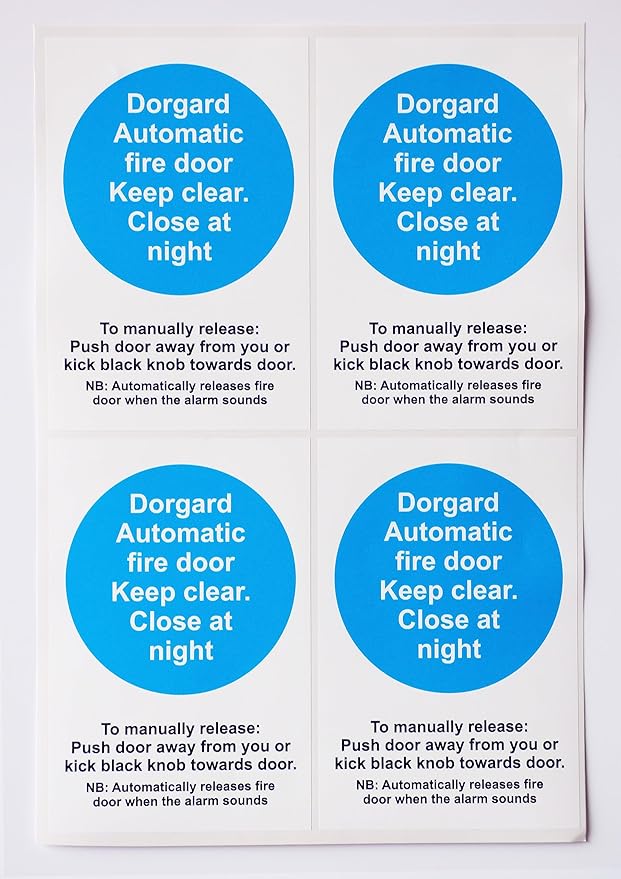 Fire door equipment dorgard Safety sign - Pack of 4 150mm x 100mm Self ...