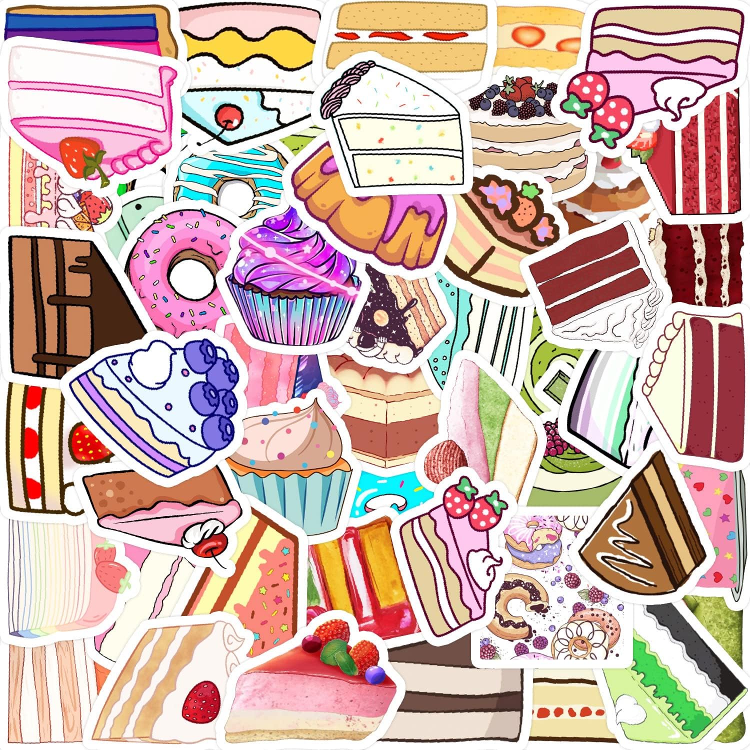 Amazon.com: 50 Packs Cakes Stickers Water Bottles Laptop Phone Computer ...