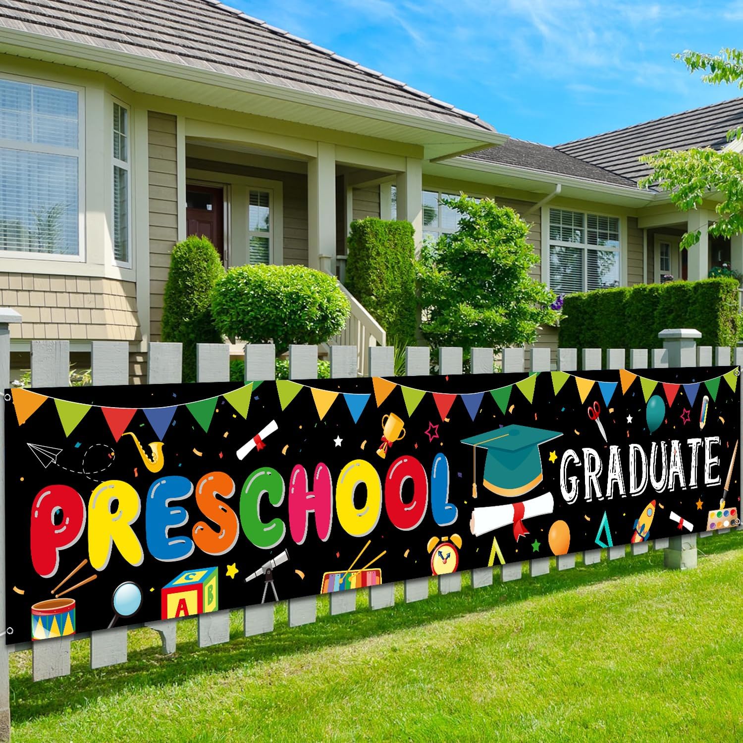 Amazon.com: Preschool Graduation Decorations Yard Sign Banner 118x24 ...
