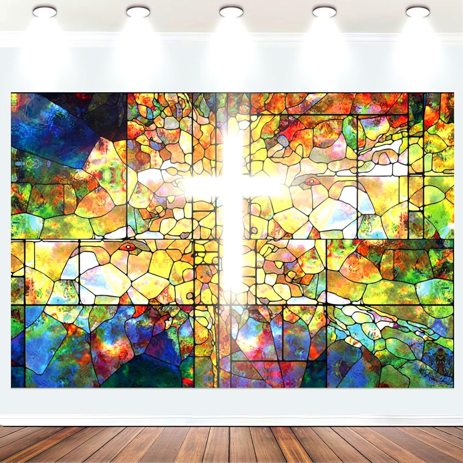 Amazon.com : Fabric 7x5ft Holy Cross Backdrop Church Stained Glass ...