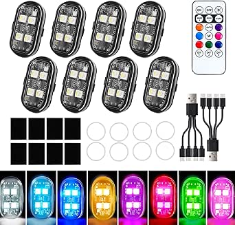 Amazon.com: 8PCS Wireless Led Strobe Lights for Car, USB Type C ...