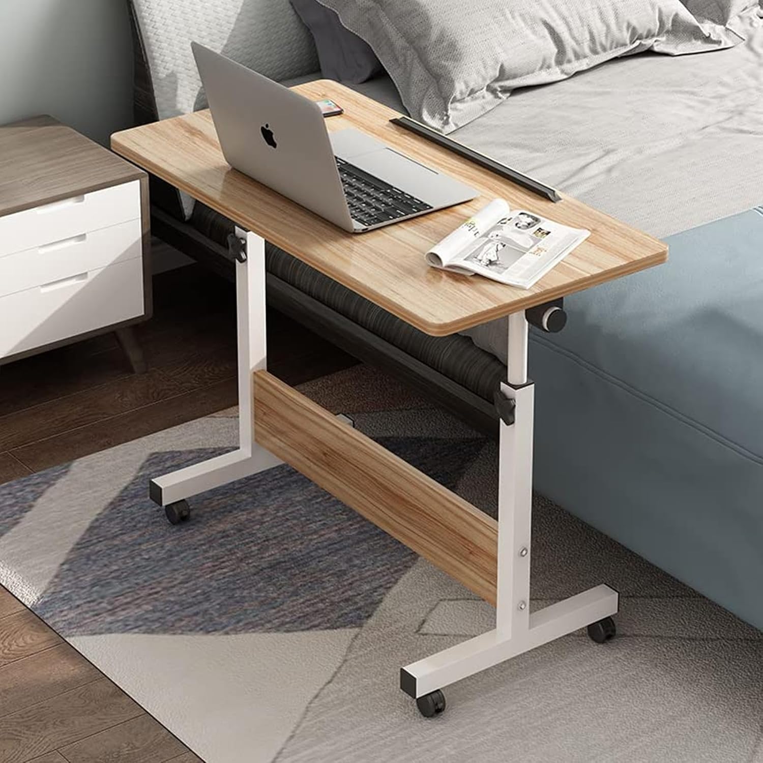SAVYA HOME Height Adjustable Table, Portable Table with Wheels and ...