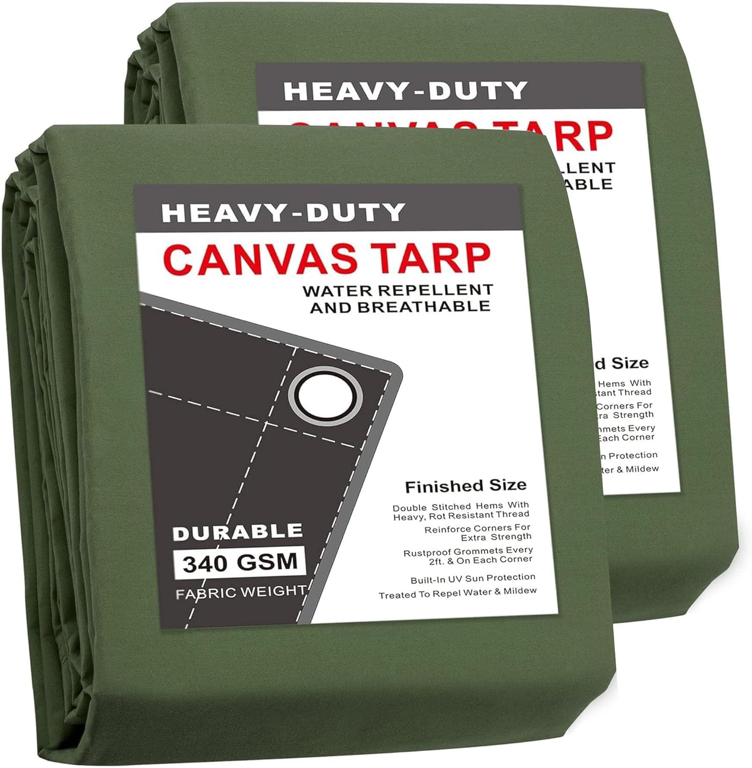 CARTMAN Finished Size 8x10 Feet Green 2PK Canvas Tarp with Rustproof ...