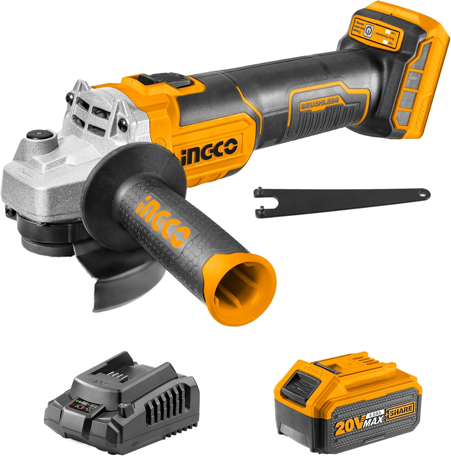 INGCO Cordless Angle Grinder 20V with 1Pcs 4.0Ah Battery and Charger ...