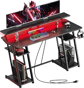 Amazon.com: YeTom 53-inch Gaming Desk with LED Lights & Power Outlets|Carbon Fiber Gaming Table ...