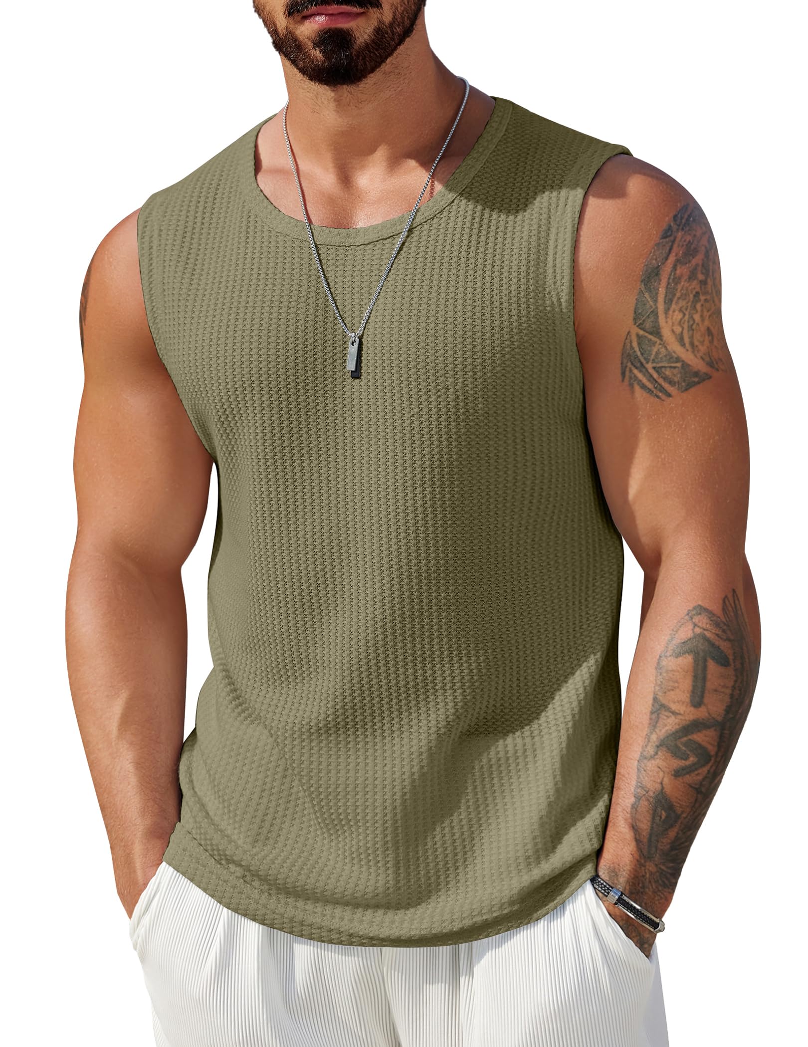 COOFANDY Mens Casual Tank Tops 2 Pack Waffle Knit Sleeveless Shirt ...