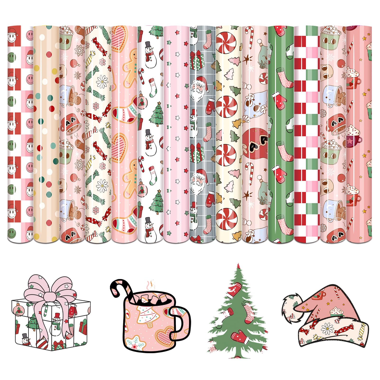 Amazon.com: Tintnut Pink Christmas HTV Heat Transfer Vinyl 14 Sheets 12 ...