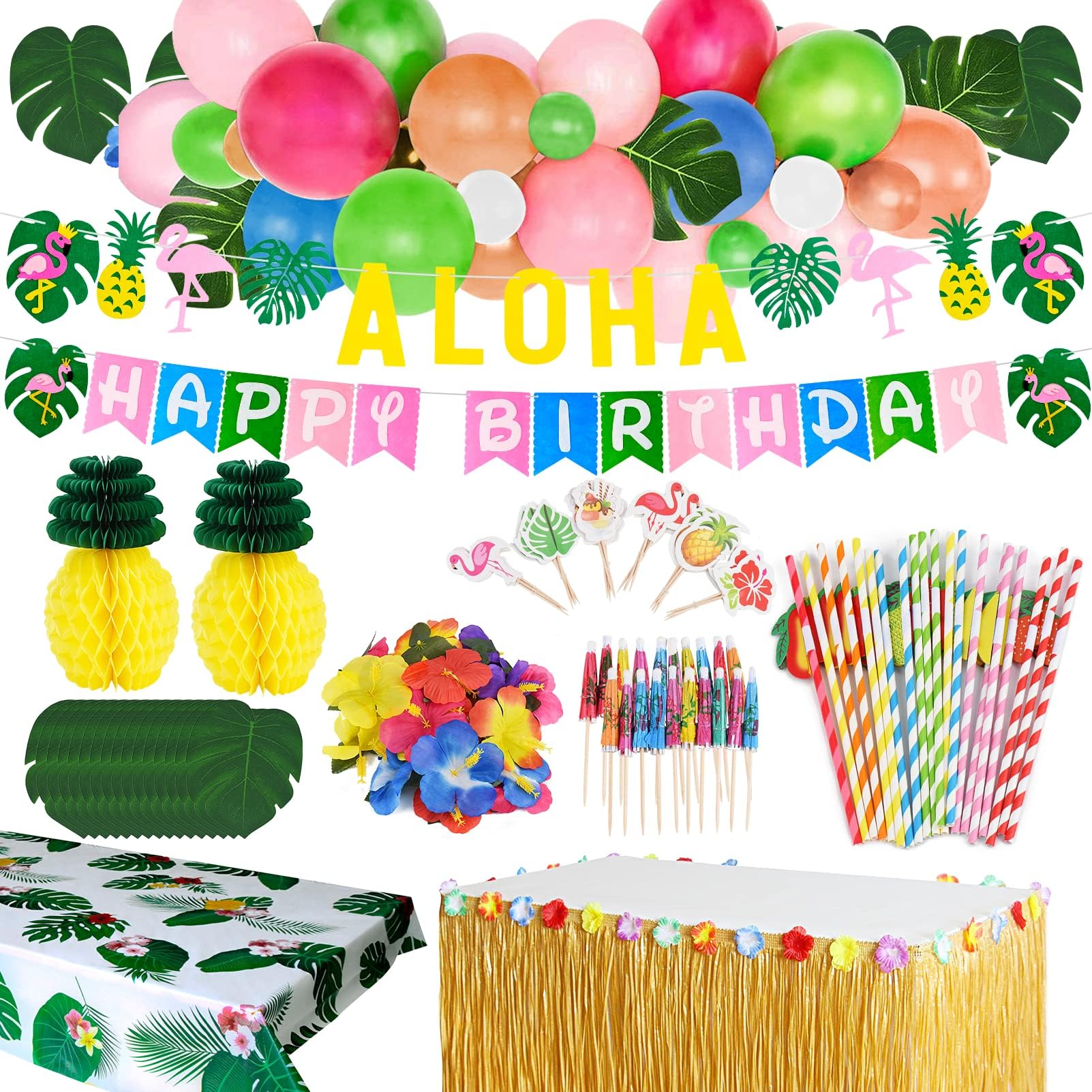 Amazon.com: Saliyaa Tropical Happy Birthday Banner,Gold Glitter ...